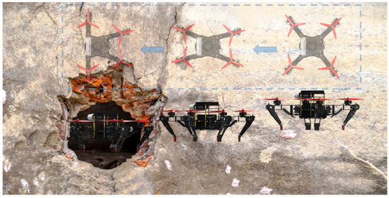 Motion Control of a Hybrid Quadruped-Quadrotor Robot