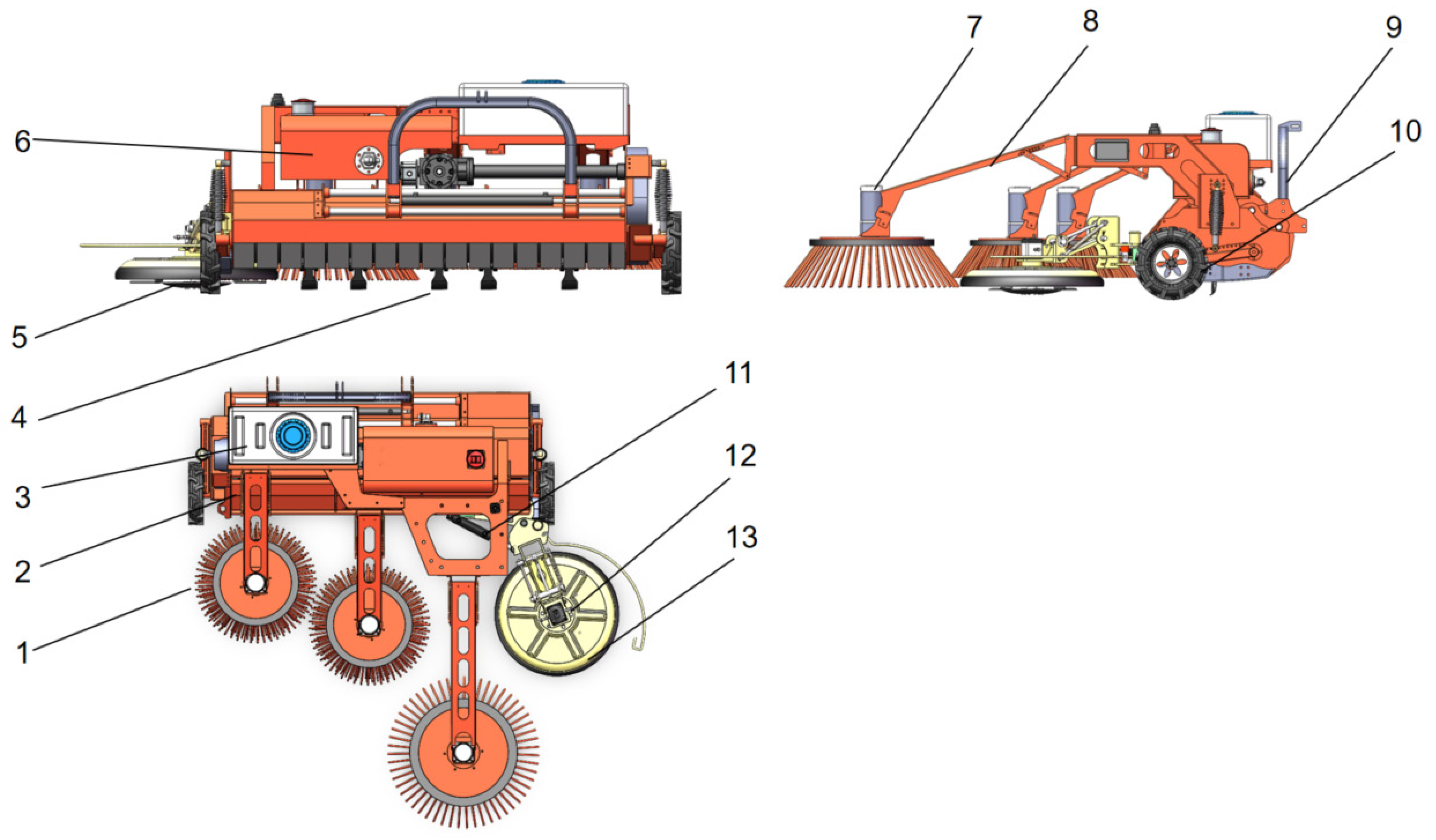 Development of an Orchard Mowing and Sweeping Device Based on an ADAMS–EDEM Simulation