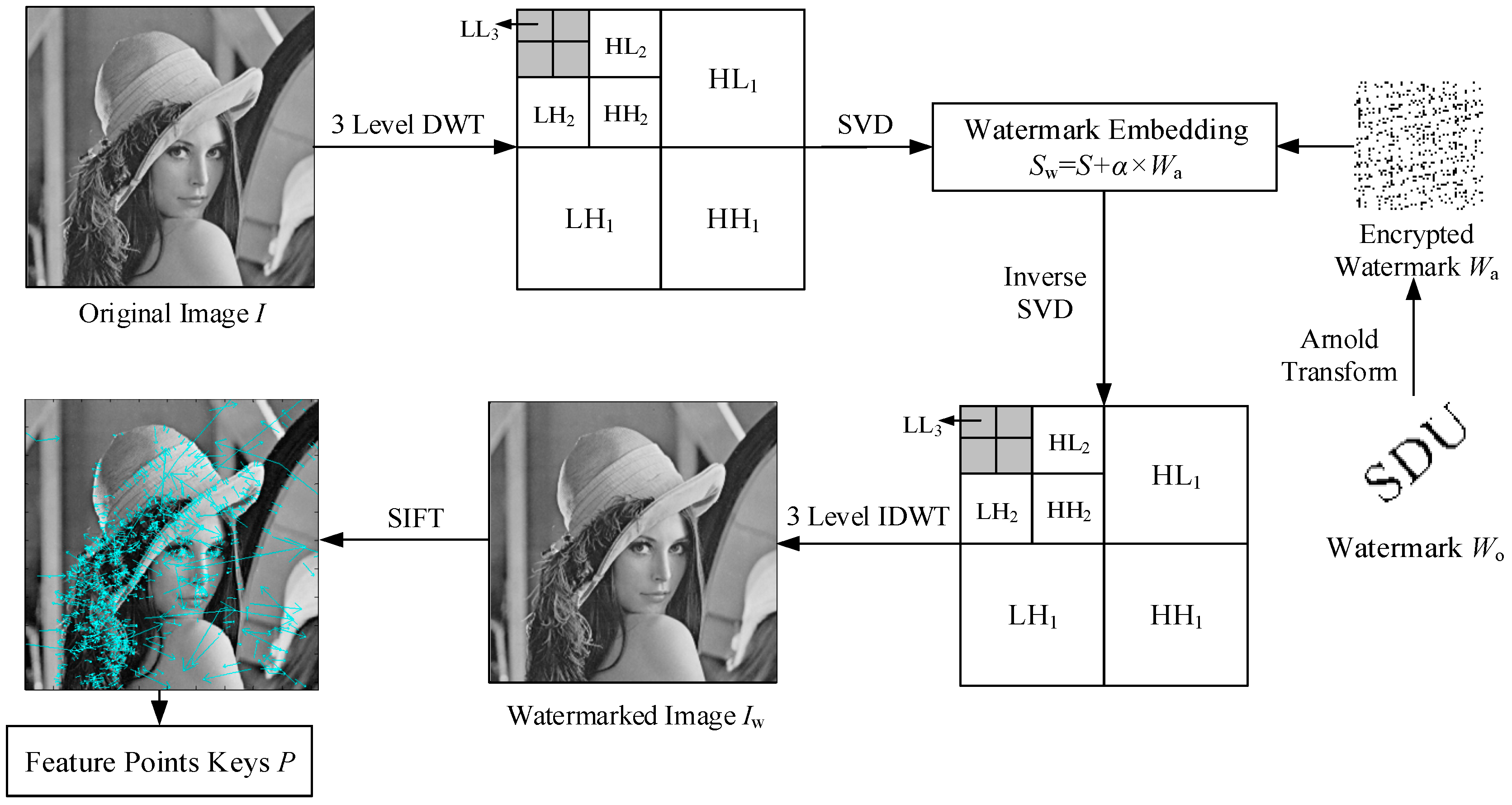 Algorithms Free Full Text Rst Resilient Watermarking Scheme Based On Dwt Svd And Scale