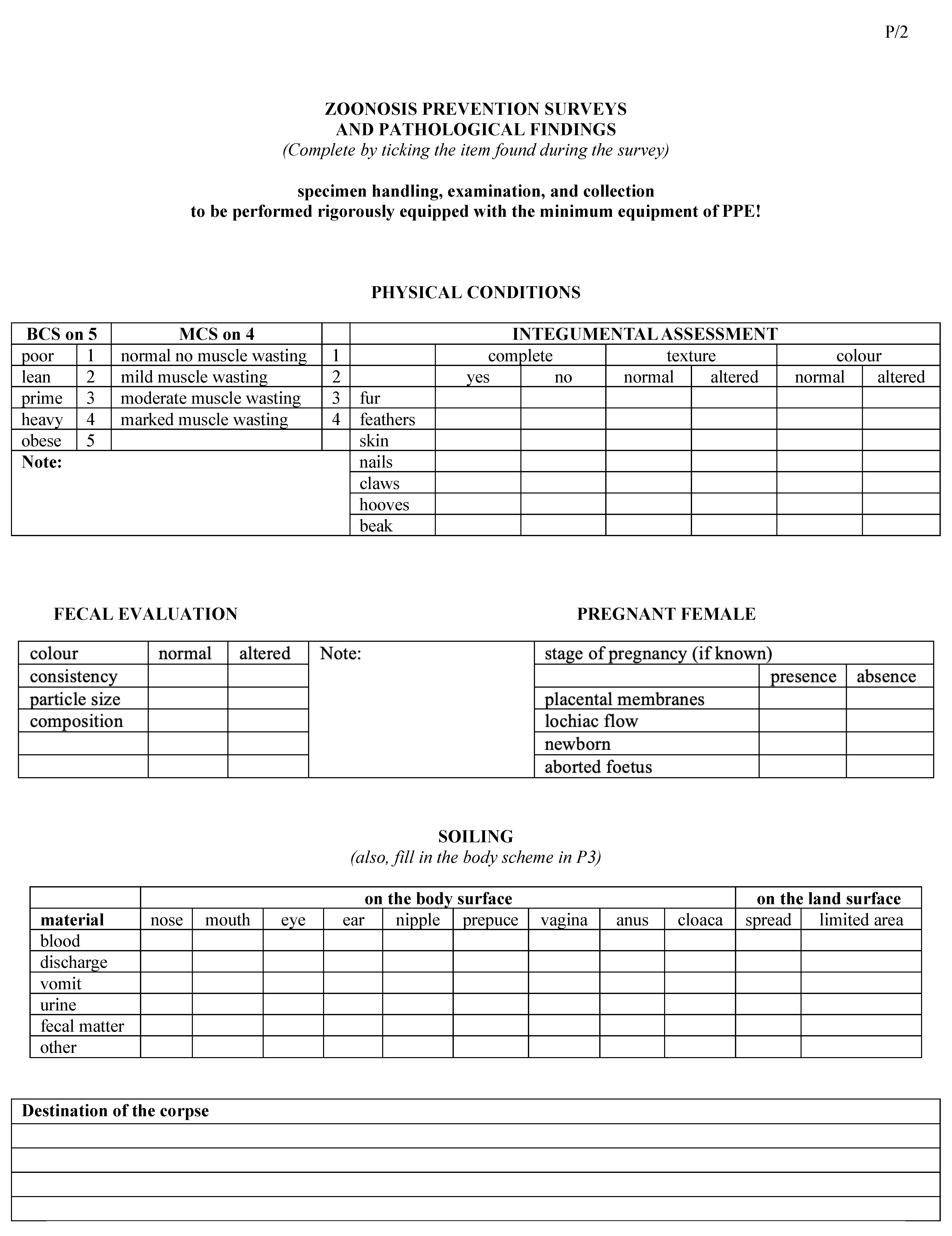 On-Site Inspection Form in Veterinary Cases: The Parma Veterinary Form