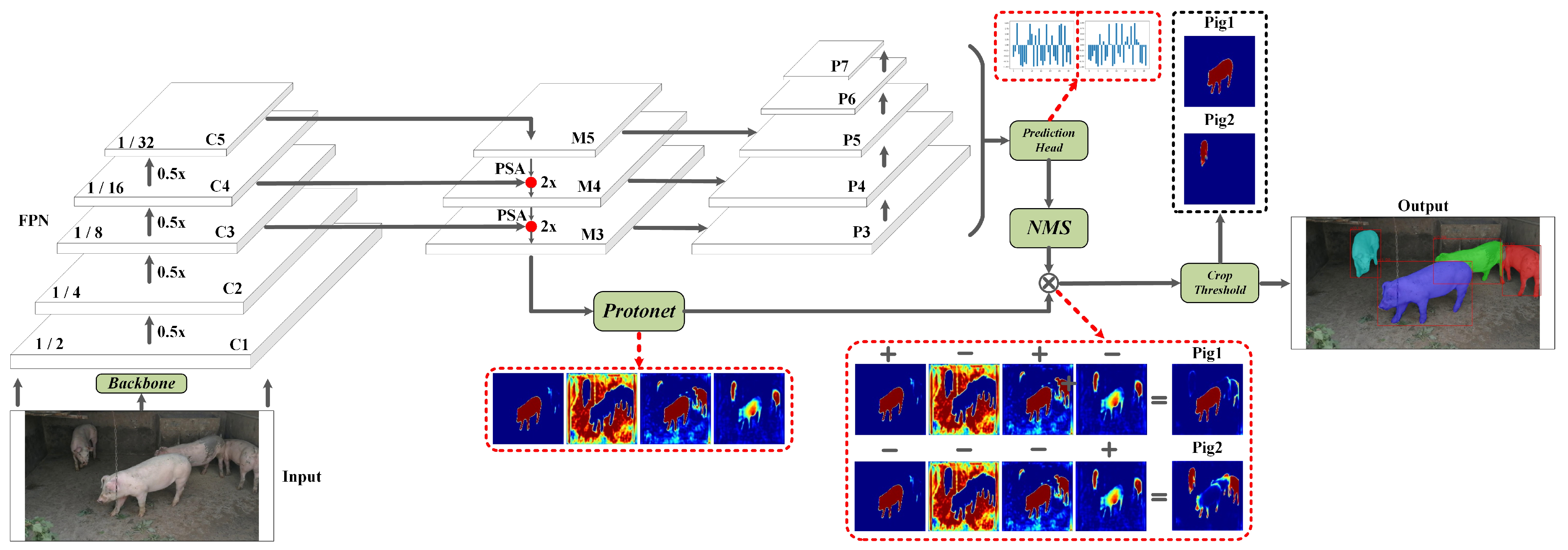 Pixel Self-Attention Guided Real-Time Instance Segmentation for Group Raised Pigs