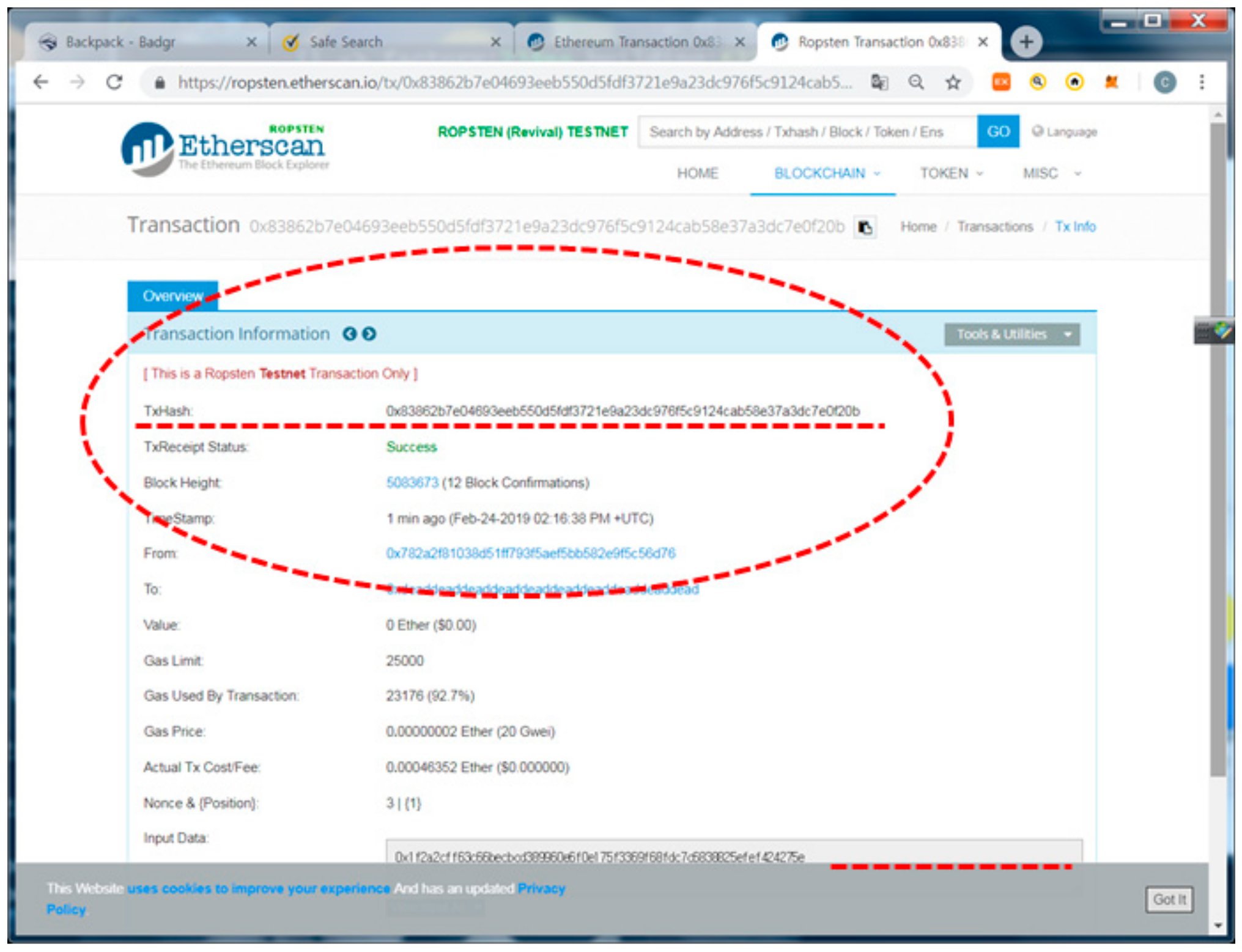 Blockchain-Based Badge Award with Existence Proof