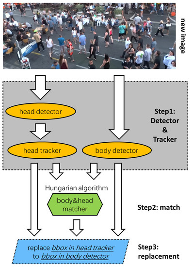 Multiple Pedestrian Tracking in Dense Crowds Combined with Head Tracking