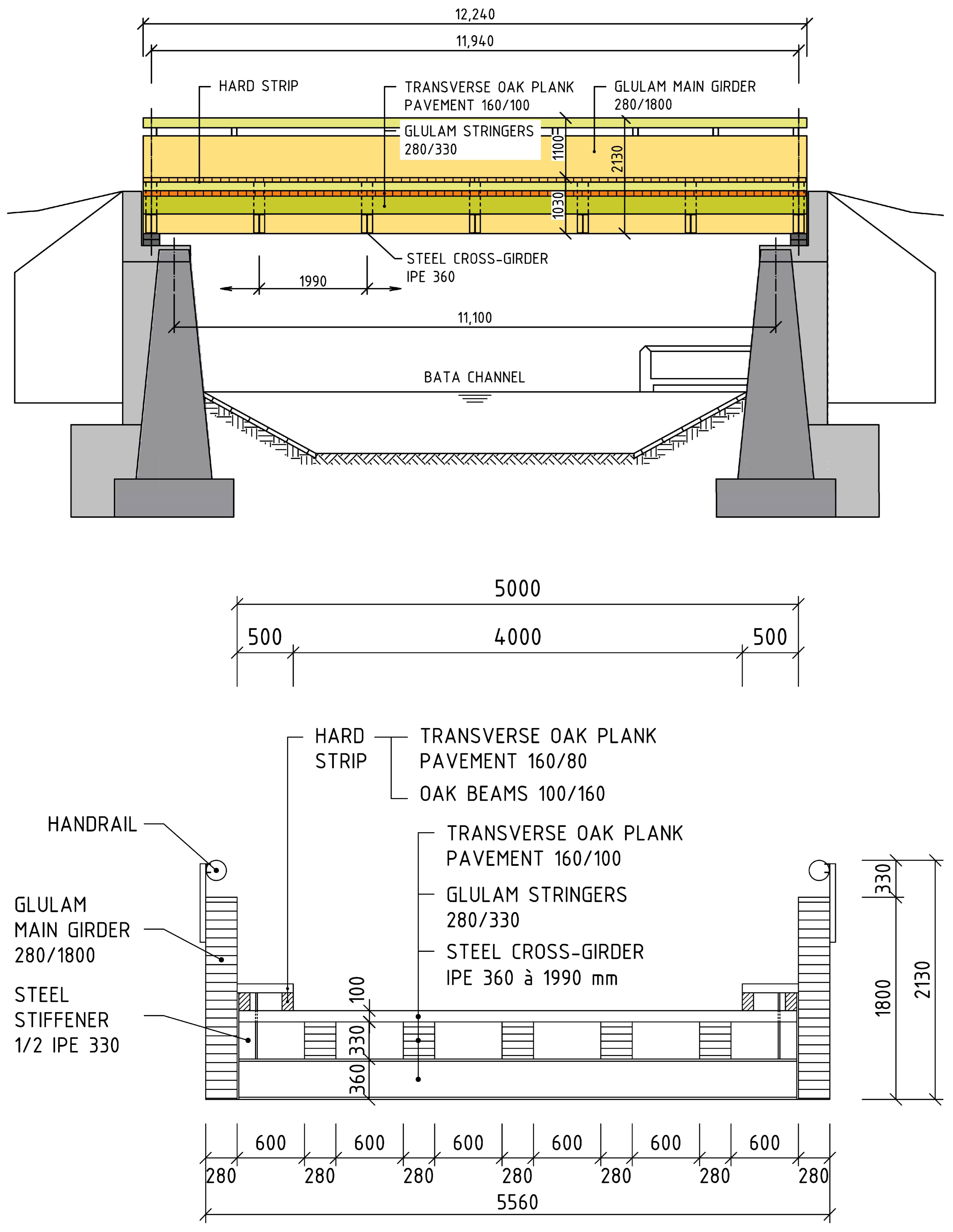 Experimental and Numerical Analyses of Timber–Steel Footbridges