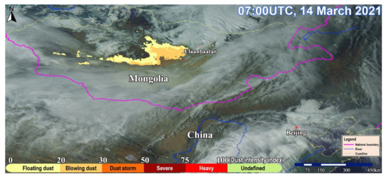 Satellite Monitoring of the Dust Storm over Northern China on 15 March 2021