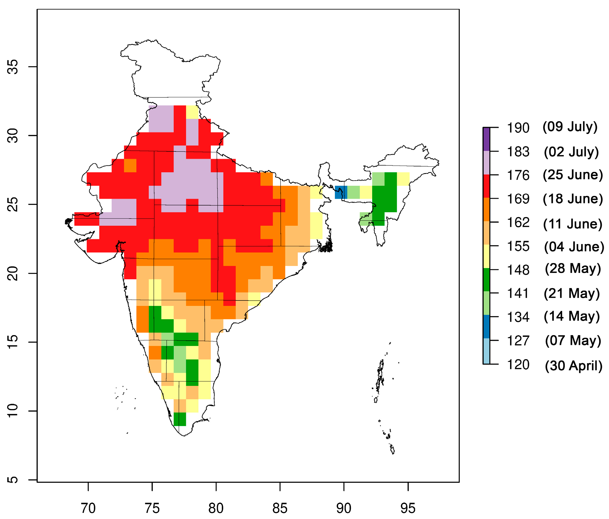 Determination of Grid-Wise Monsoon Onset and Its Spatial Analysis for ...