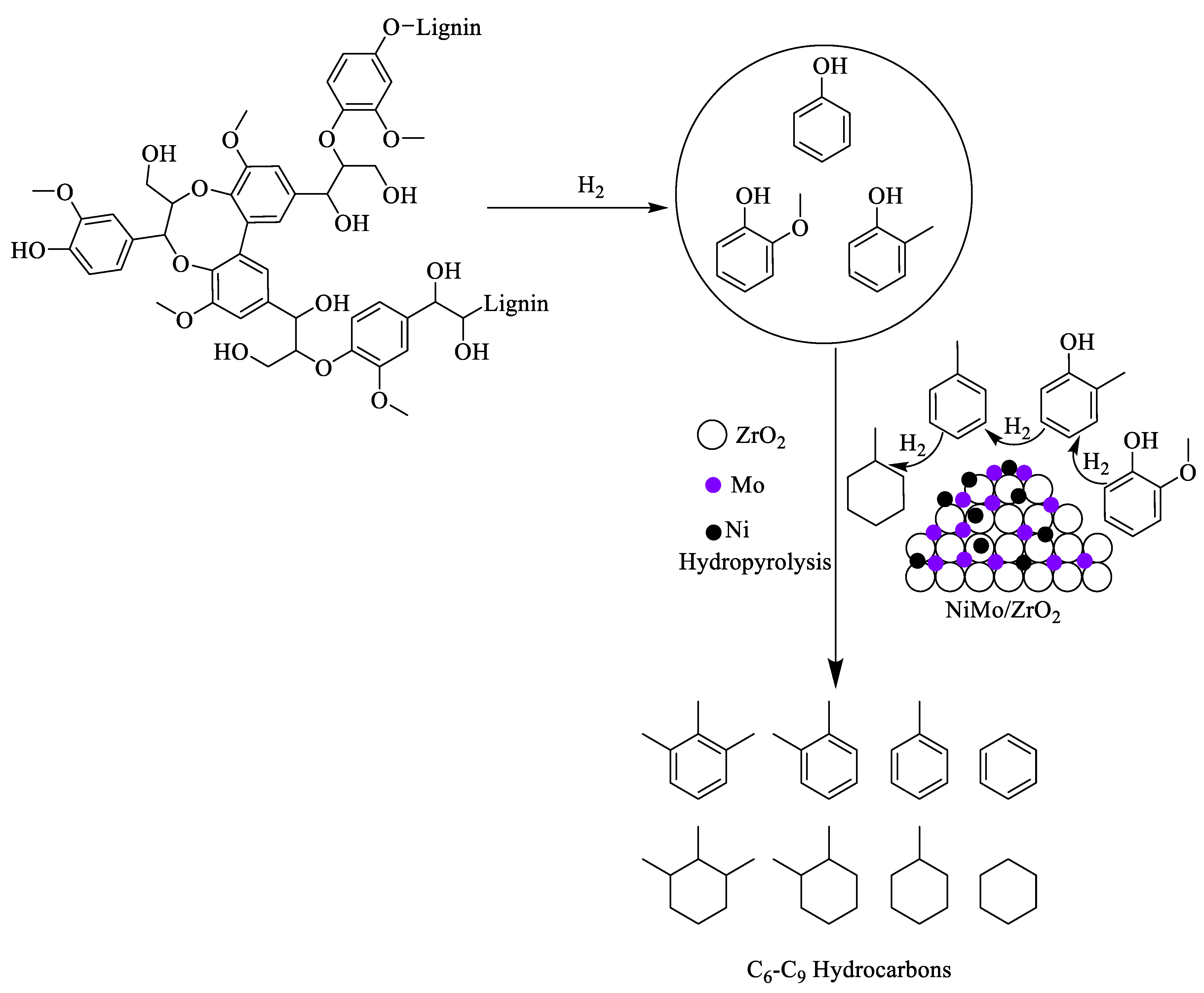 Catalytic Hydropyrolysis of Lignin for the Preparation of Cyclic ...