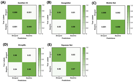 Comparison of Ultrasound Image Classifier Deep Learning Algorithms for Shrapnel Detection
