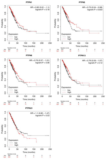 Novel Potential Therapeutic Targets of PTPN Families for Lung Cancer