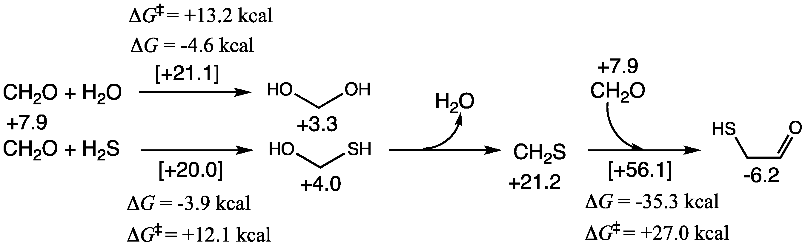 Sulfur Analogs of the Core Formose Cycle: A Free Energy Map