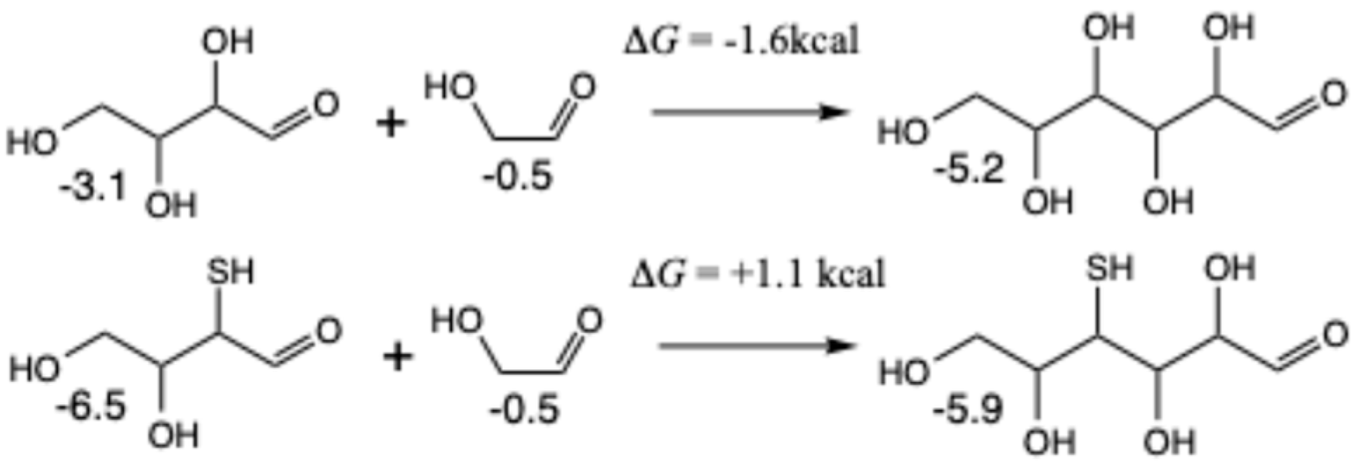 Sulfur Analogs of the Core Formose Cycle: A Free Energy Map