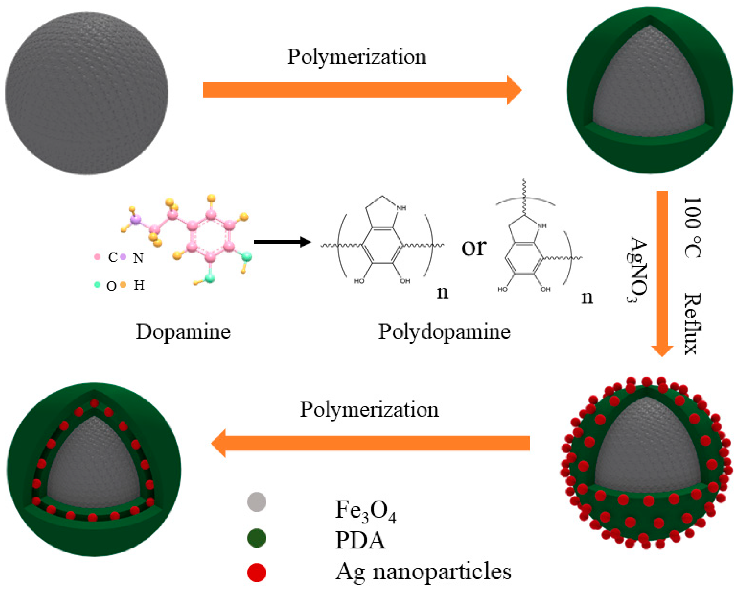 Hybrid Polydopamine/Ag Shell-Encapsulated Magnetic Fe3O4 Nanosphere with High Antibacterial Activity