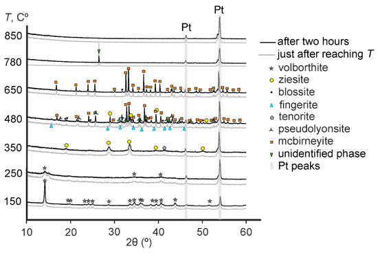 Phase Evolution from Volborthite, Cu3(V2O7)(OH)2·2H2O, upon Heat Treatment