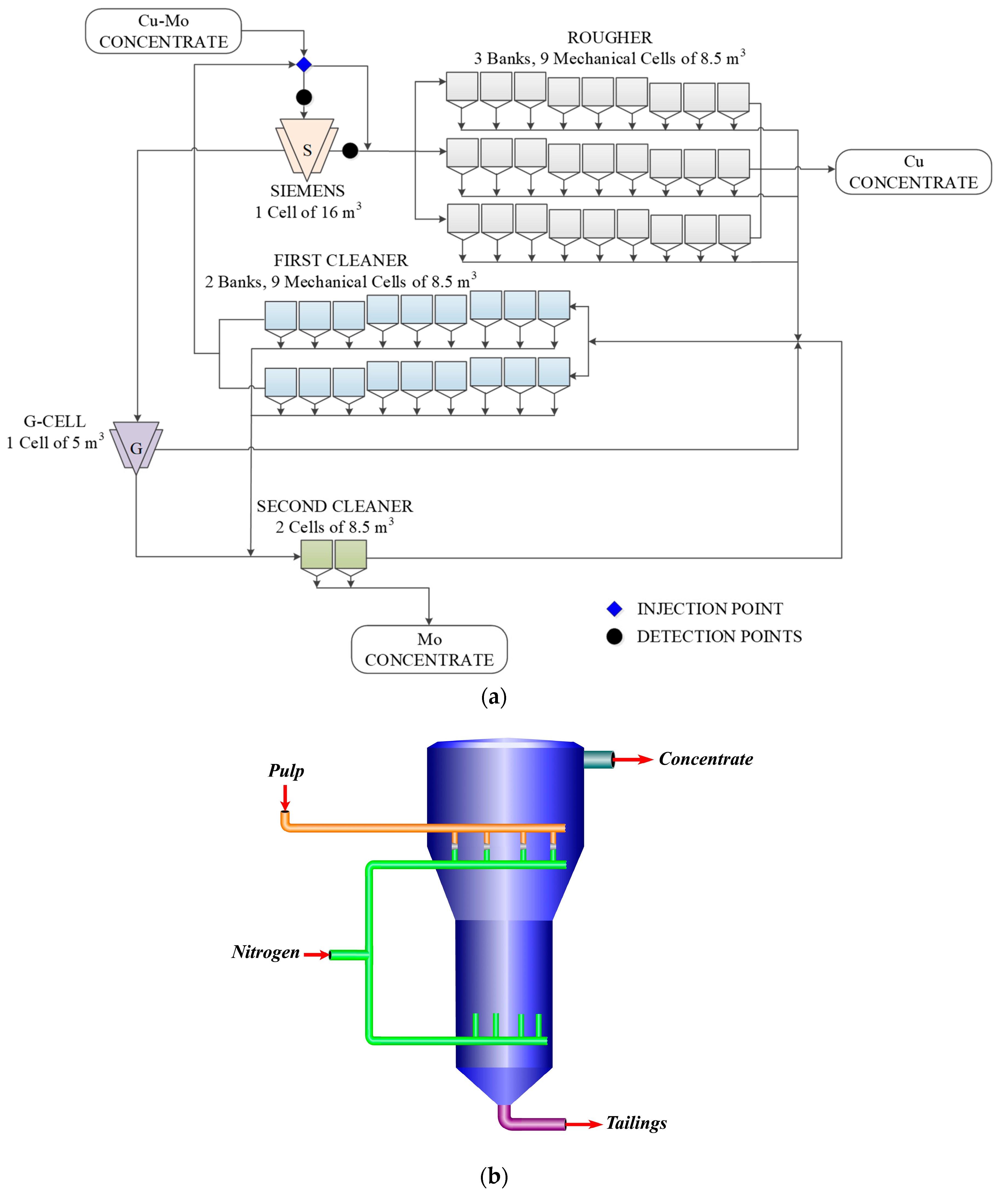 Residence Time Distribution Measurements and Modeling in an Industrial-Scale Siemens Flotation Cell