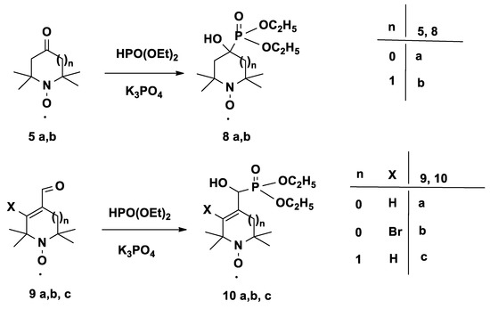 Syntheses and Reactions of Pyrroline, Piperidine Nitroxide Phosphonates