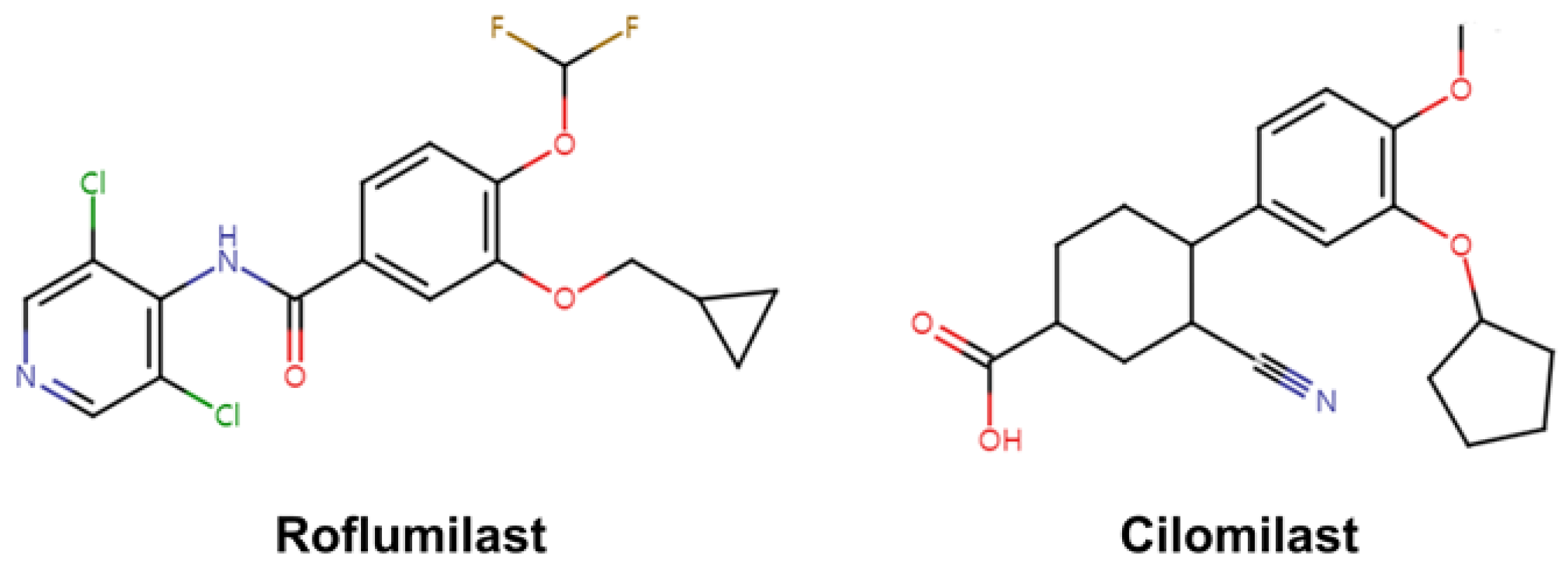 Molecular Properties of Phosphodiesterase 4 and Its Inhibition by Roflumilast and Cilomilast