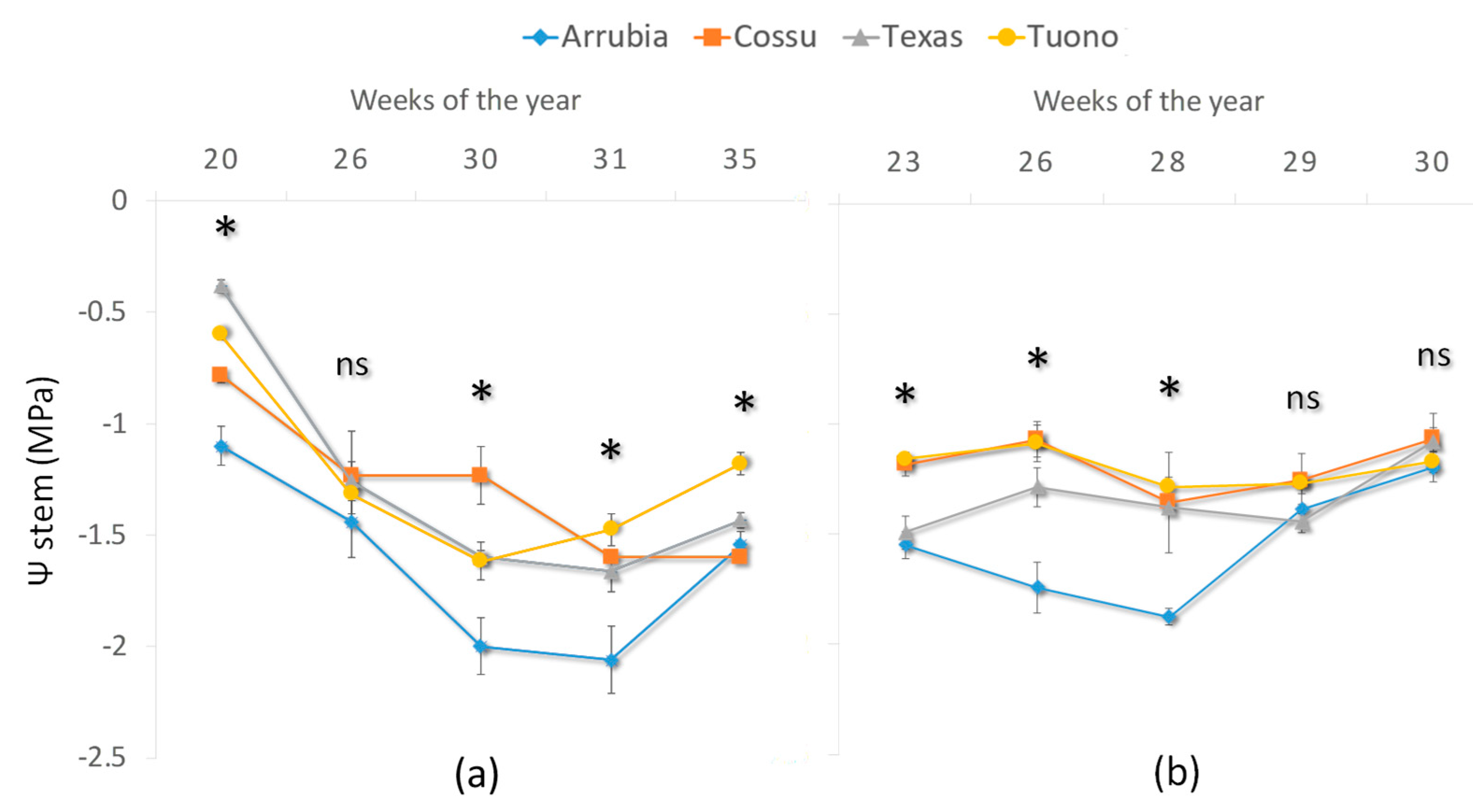 Almond Tree Adaptation to Water Stress: Differences in Physiological ...