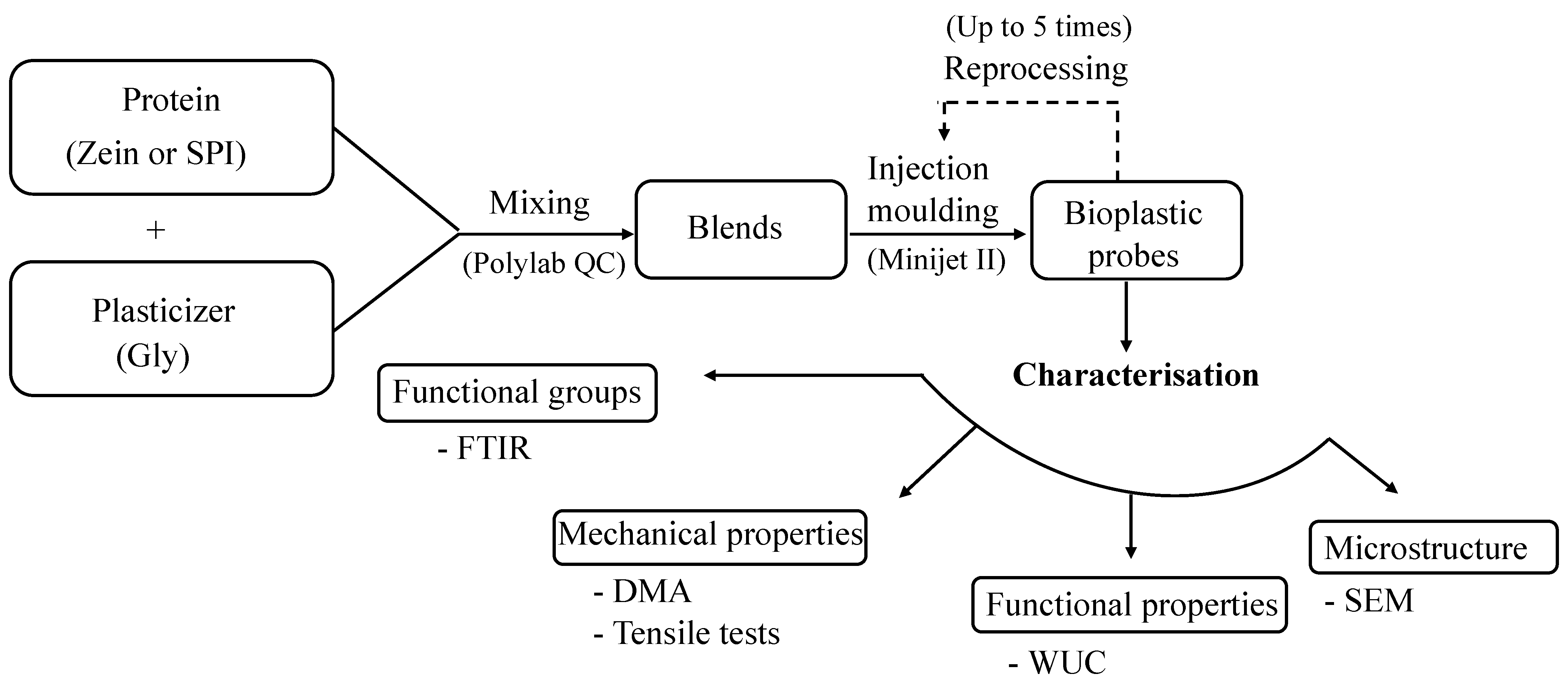 Effect of Recycling on Thermomechanical Properties of Zein and Soy Protein Isolate Bioplastics