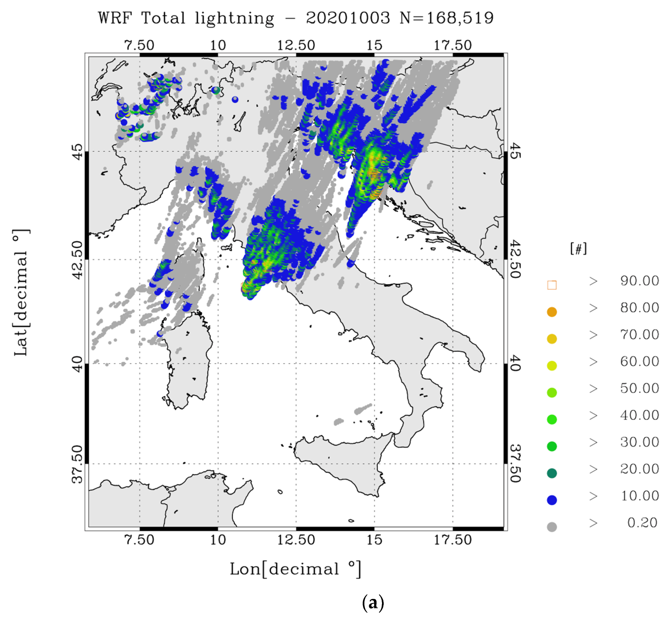 A Year-Long Total Lightning Forecast over Italy with a Dynamic ...
