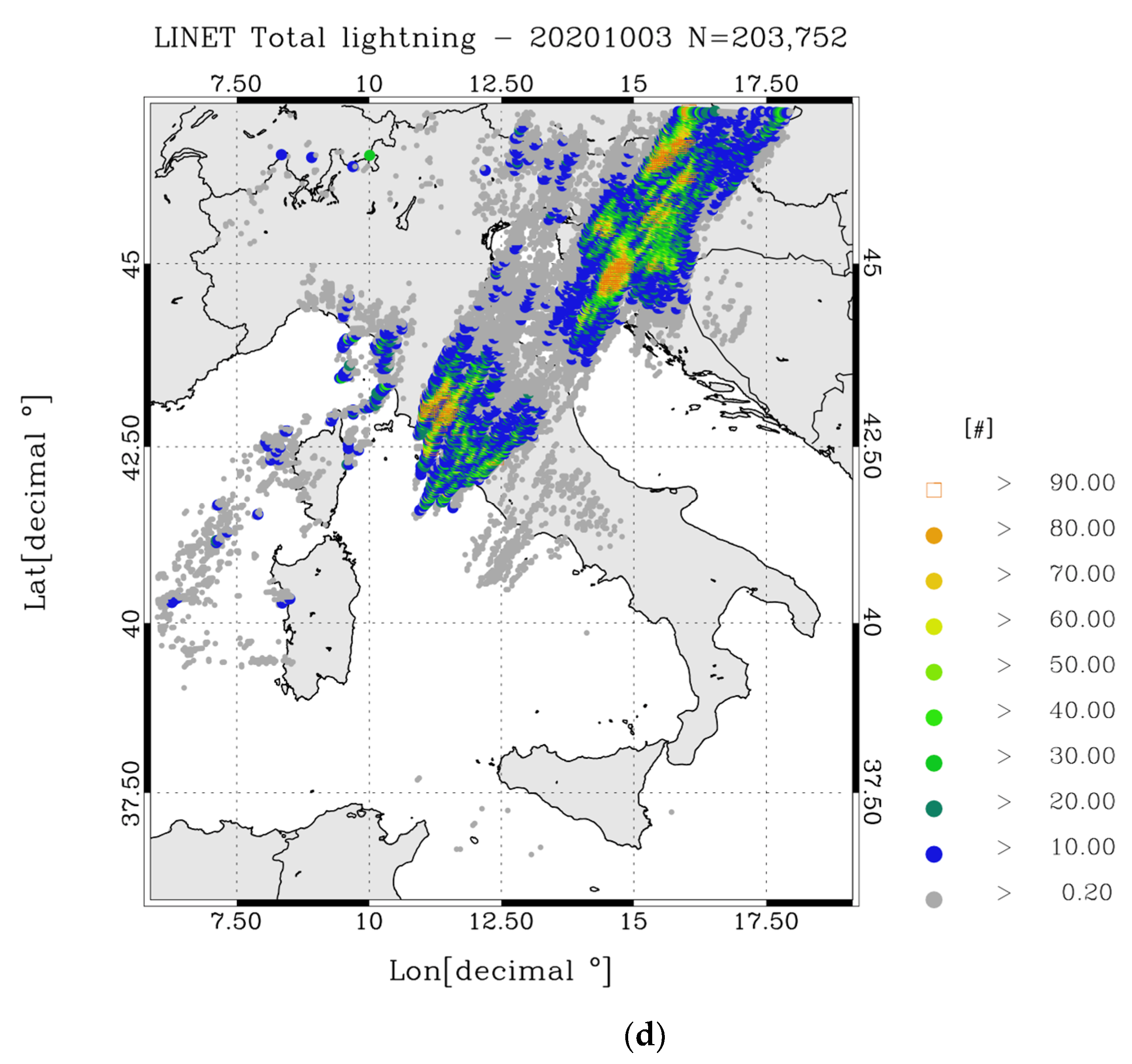 A Year-Long Total Lightning Forecast over Italy with a Dynamic ...