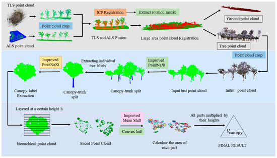 Tree Canopy Volume Extraction Fusing ALS and TLS Based on Improved PointNeXt