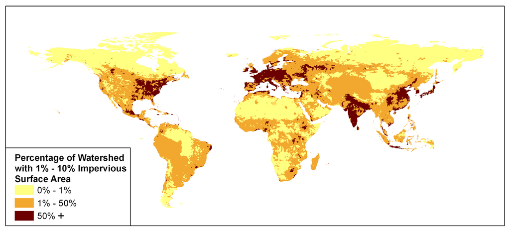 Global Distribution and Density of Constructed Impervious Surfaces