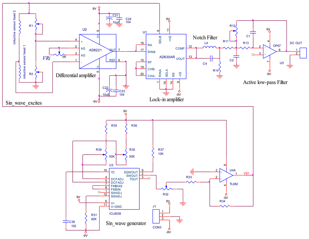 Inductive Displacement Sensors with a Notch Filter for an Active Magnetic Bearing System