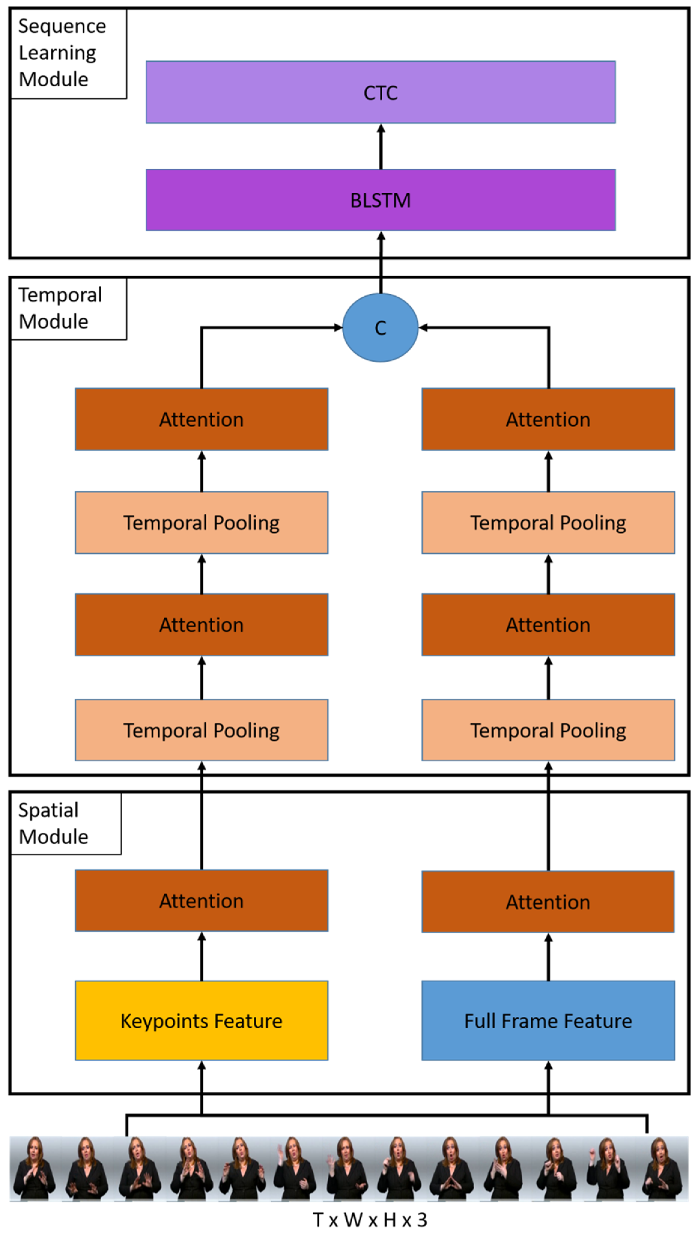 Novel Spatio-Temporal Continuous Sign Language Recognition Using an Attentive Multi-Feature Network