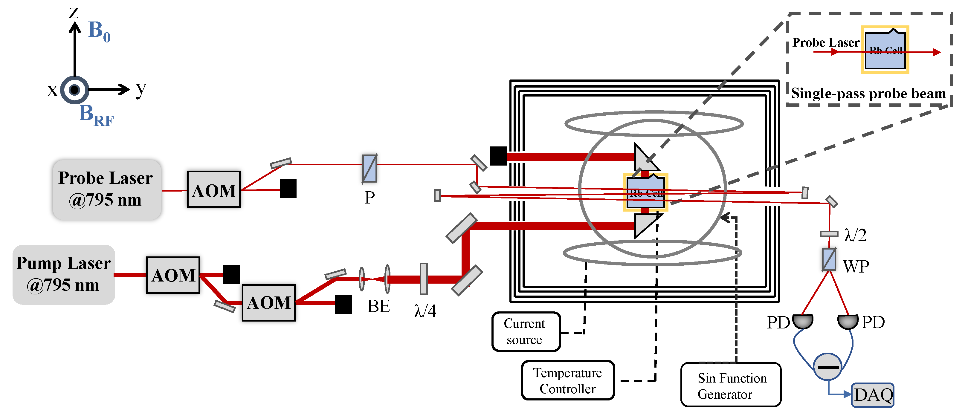 A Multi-Pass Optically Pumped Rubidium Atomic Magnetometer with Free Induction Decay