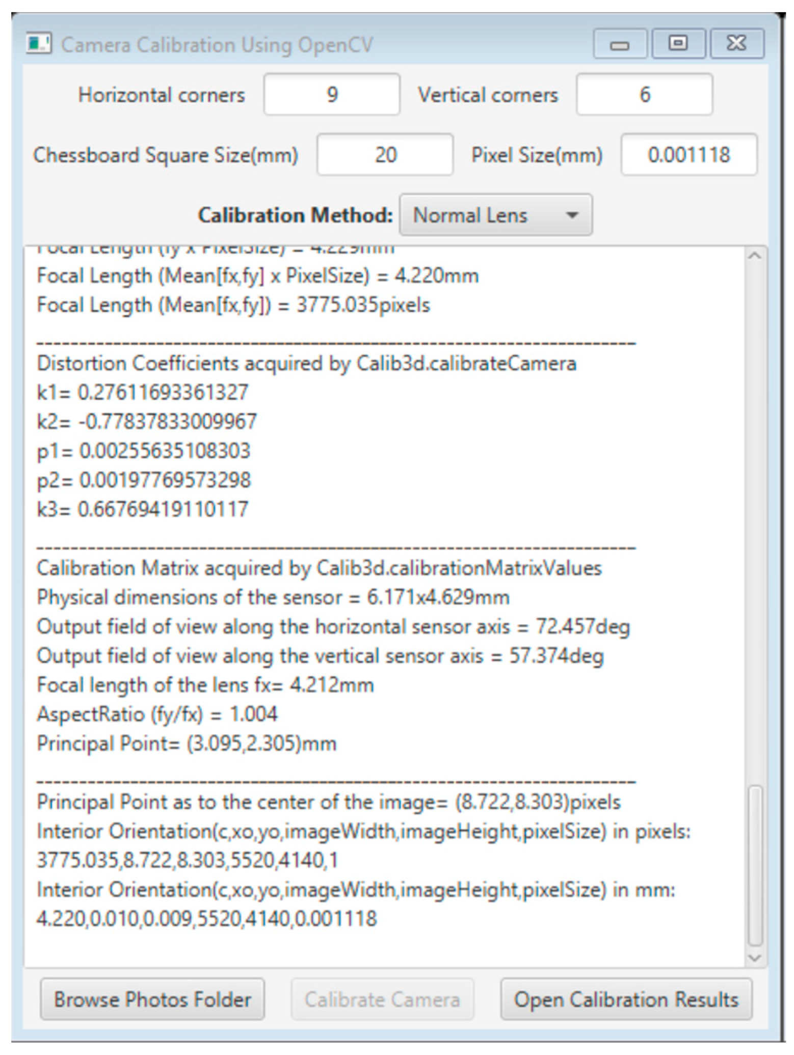 Methodology and Tool Development for Mobile Device Cameras Calibration and Evaluation of the Results