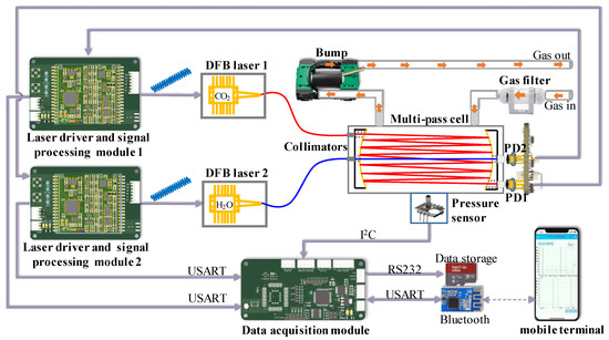 Portable TDLAS Sensor for Online Monitoring of CO2 and H2O Using a Miniaturized Multi-Pass Cell