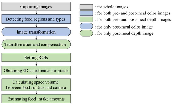 Amount Estimation Method for Food Intake Based on Color and Depth Images through Deep Learning