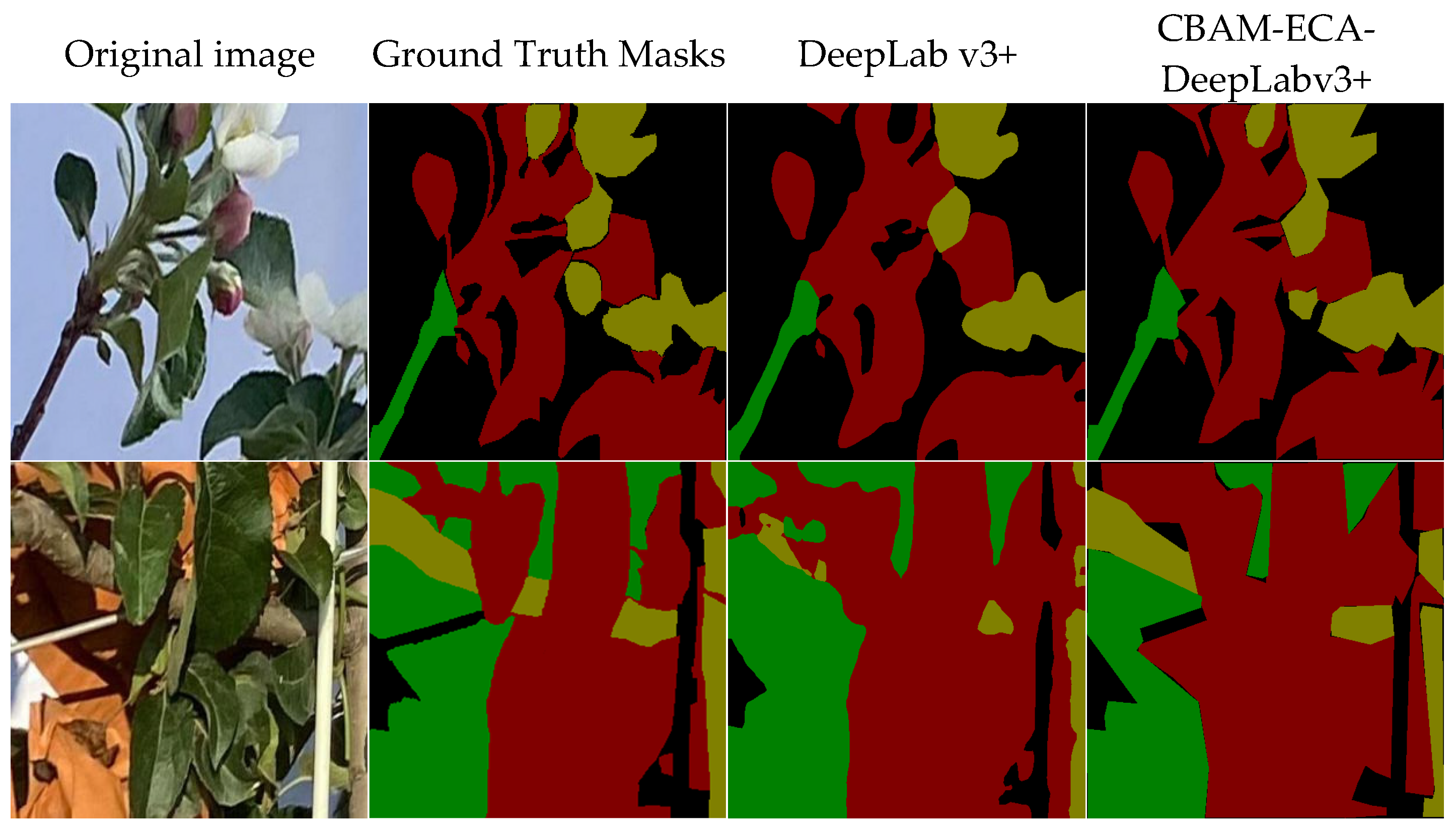 Apple Yield Estimation Method Based on CBAM-ECA-Deeplabv3+ Image Segmentation and Multi-Source ...