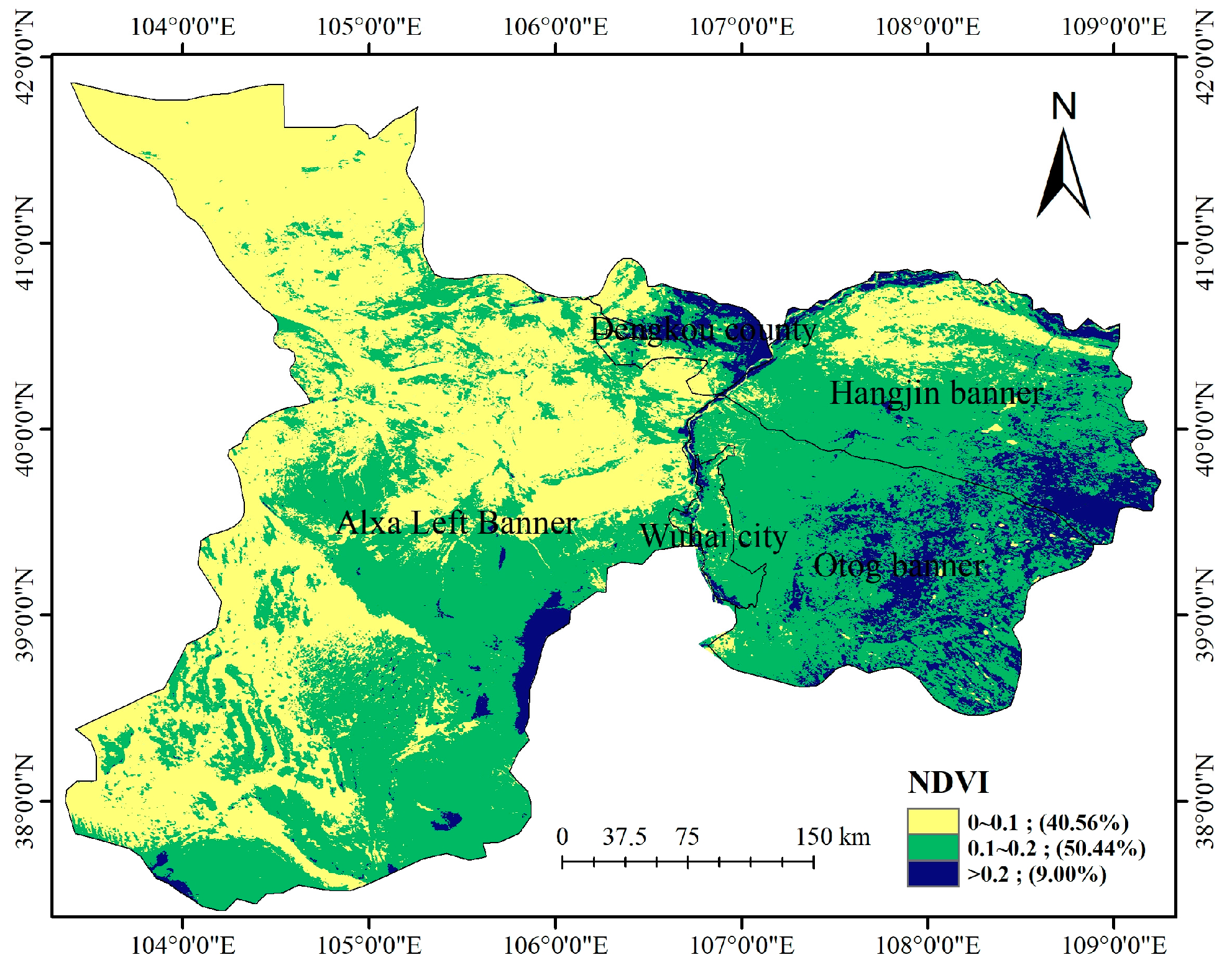 Spatiotemporal Variation in and Responses of the NDVI to Climate in Western Ordos and Eastern Alxa