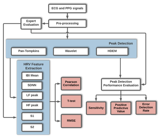 Peak Detection and HRV Feature Evaluation on ECG and PPG Signals