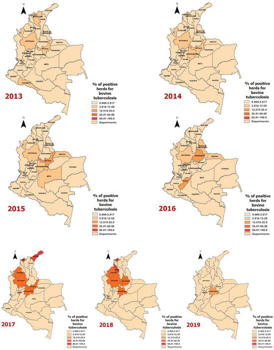 Mapping Bovine Tuberculosis in Colombia, 2001–2019